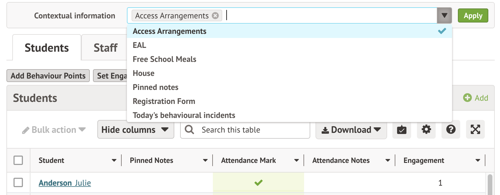 Managing my class from the Lesson Dashboard Overview – Arbor Help Centre
