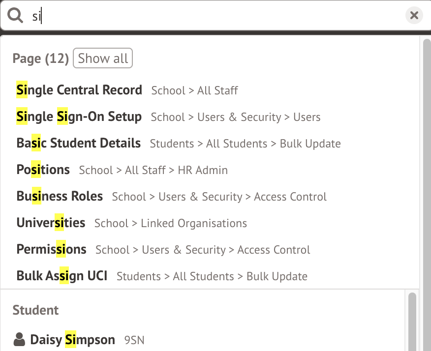 Using the Global search – Arbor Help Centre