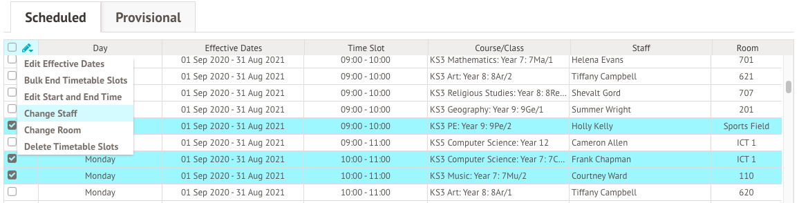 Editing timetable slots, lesson times, rooms and staff – Arbor Help Centre
