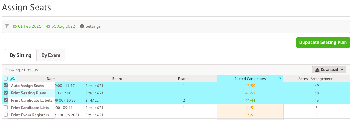 Creating and printing exam seating plans – Arbor Help Centre