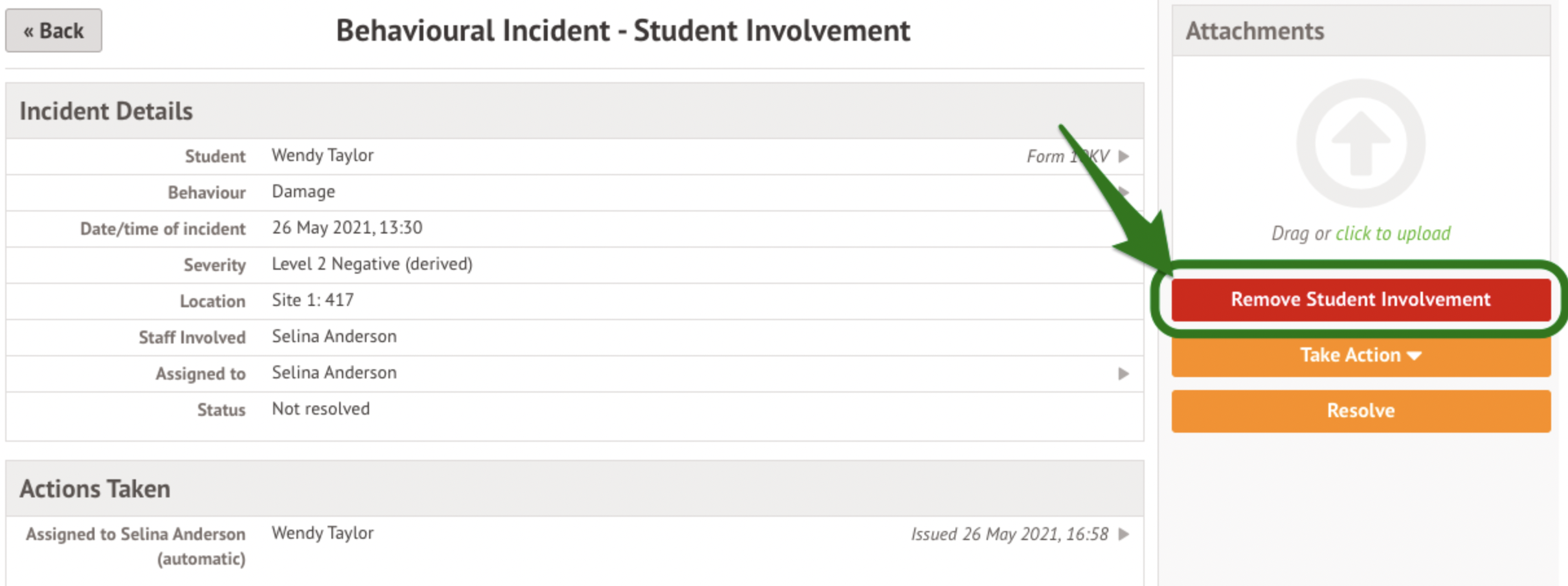 Remove a behaviour incident – Arbor Help Centre
