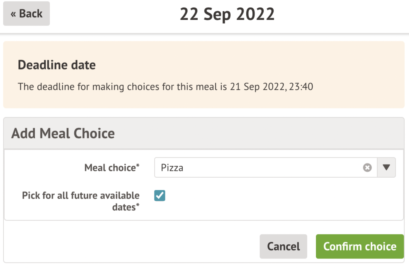 Meal Menu choices on the Parent Portal or Parent App – Arbor Help Centre