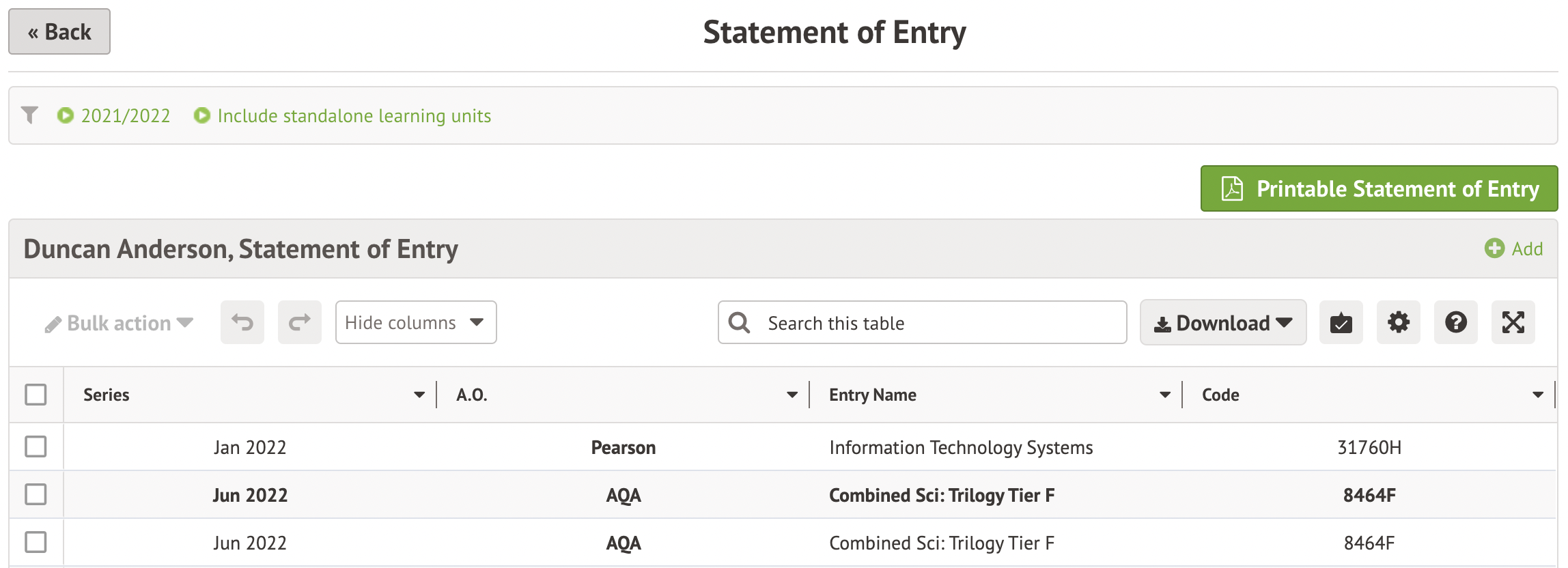 Creating and sharing statements of exam entry – Arbor Help Centre