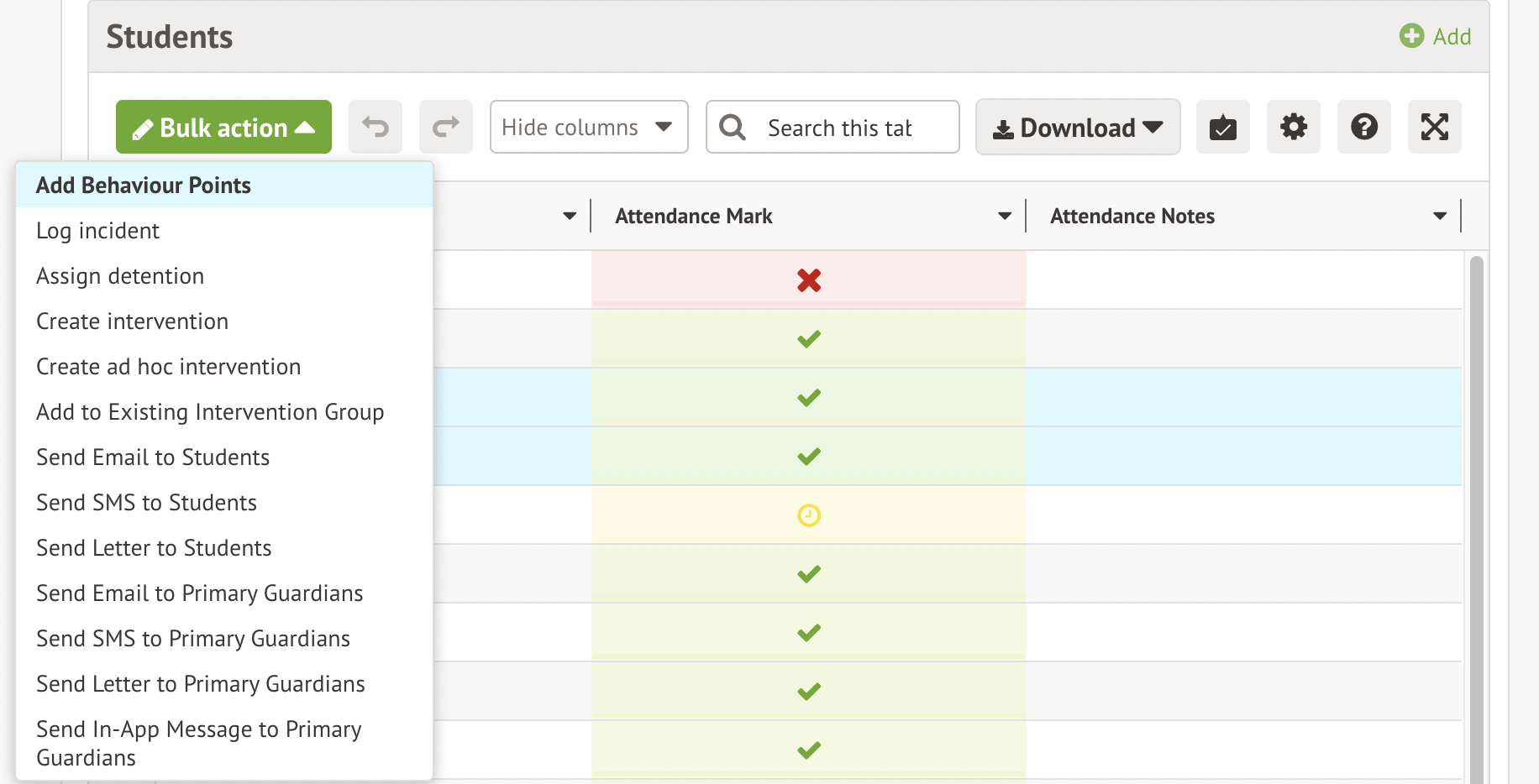Managing my class from the Lesson Dashboard Overview – Arbor Help Centre