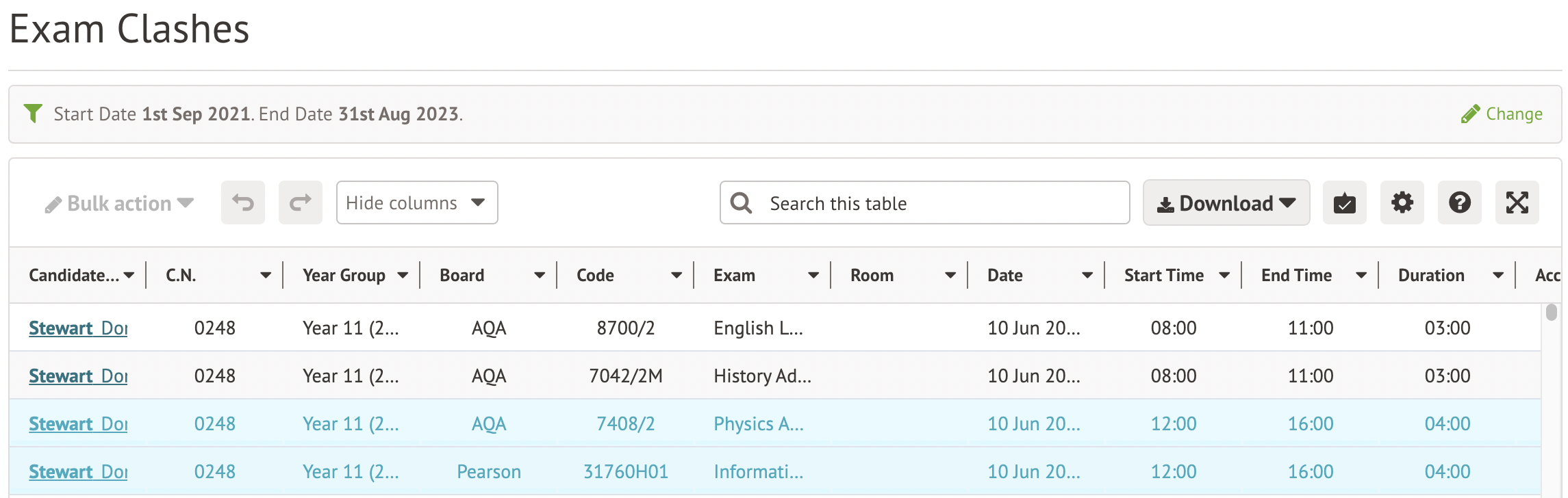 Resolving exam clashes – Arbor Help Centre