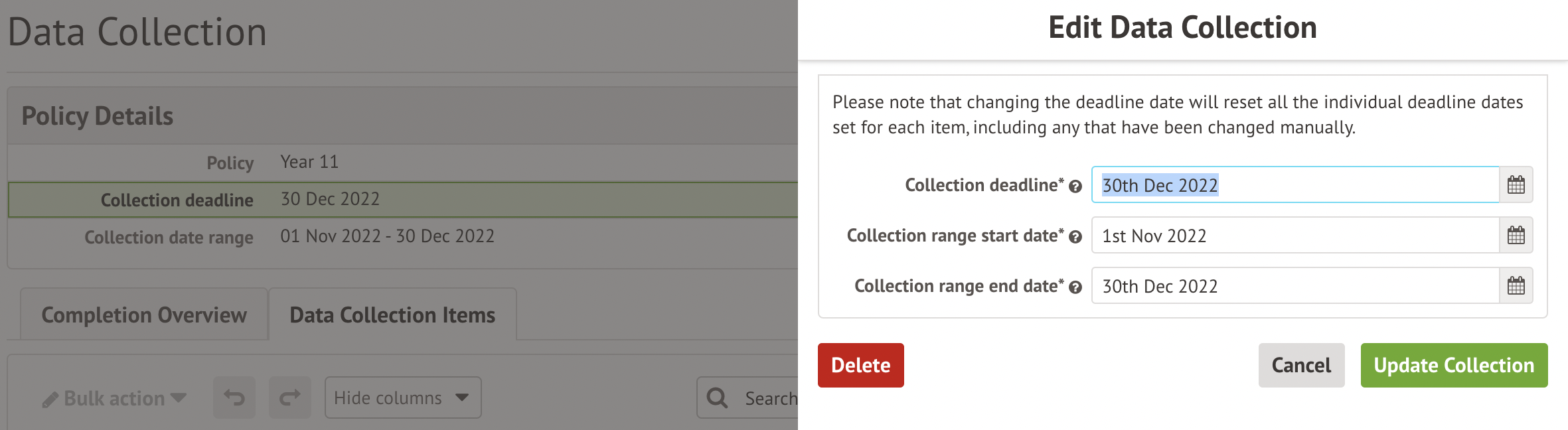 Manage data drops using Data Collection Policies – Arbor Help Centre