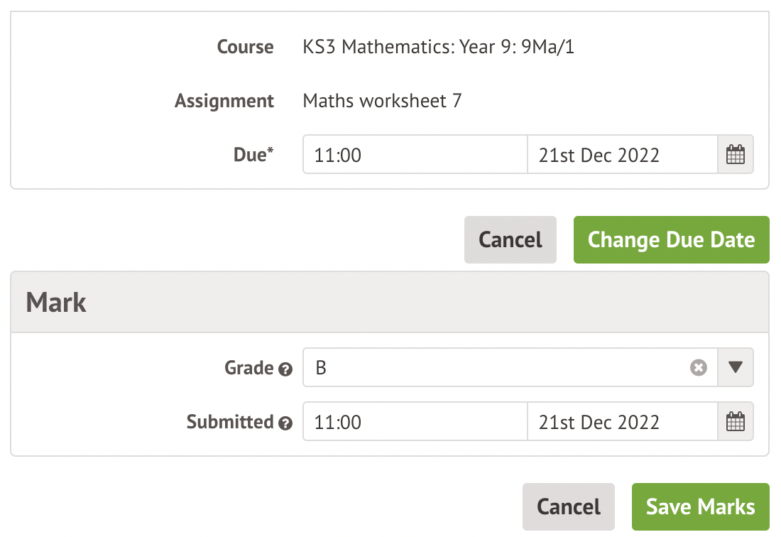 Marking an assignment or changing the submission status – Arbor Help Centre