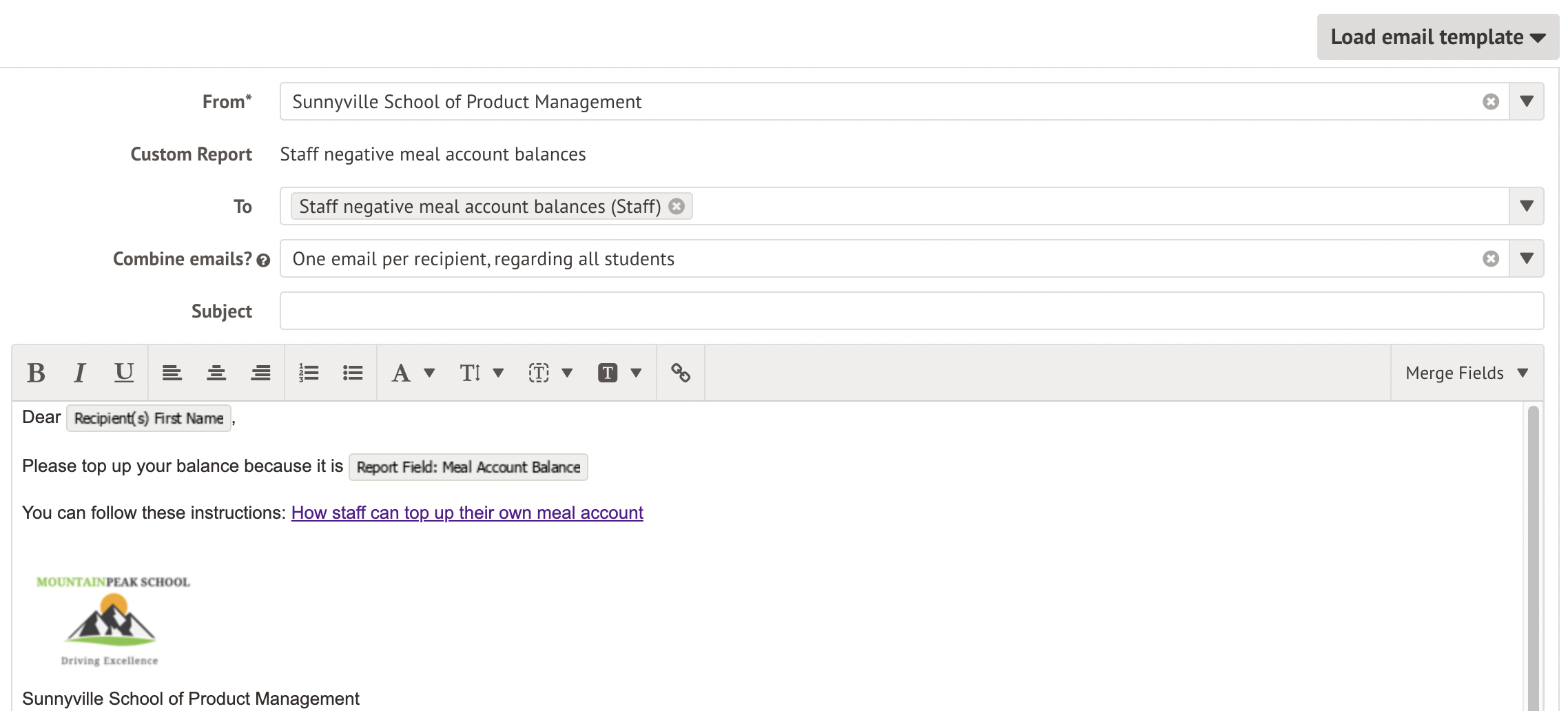 Send out reminders to top up a negative meal or account balance – Arbor ...